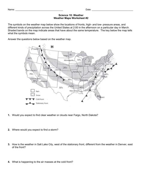 Reading A Weather Map Worksheet Answer Key Db Excel Com