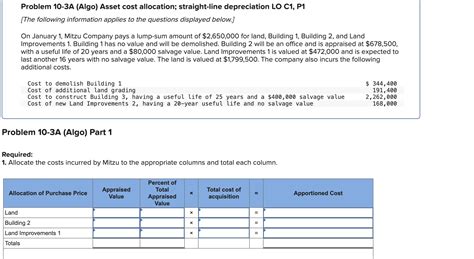 solved problem 10 3a algo ﻿asset cost allocation