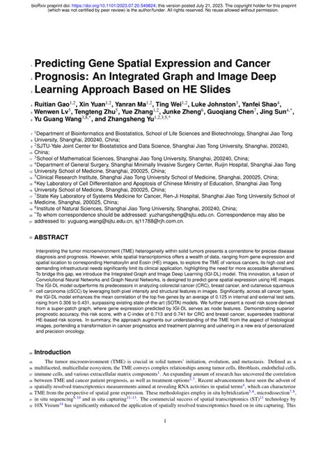 Pdf Predicting Gene Spatial Expression And Cancer Prognosis An