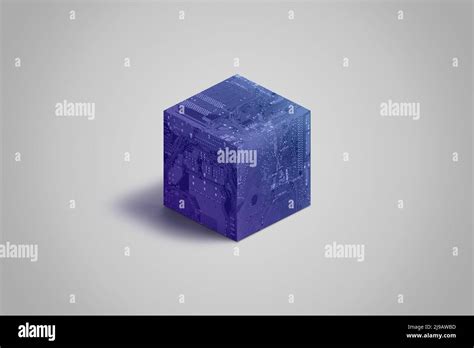 Blockchain Cube With Electronic Circuit Board Texture Concept Blue