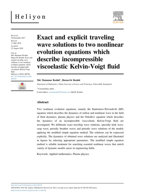 Pdf Exact And Explicit Traveling Wave Solutions To Two Nonlinear Evolution Equations Which