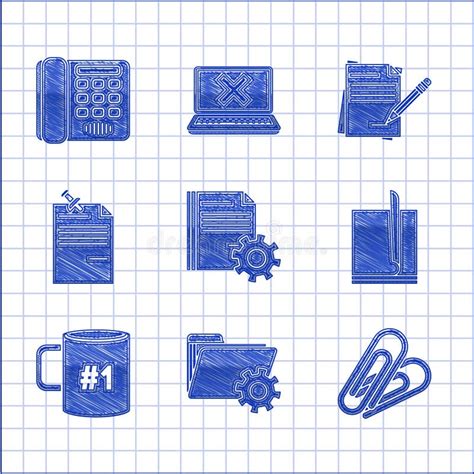 Set Document Settings With Gears Folder Paper Clip File Document