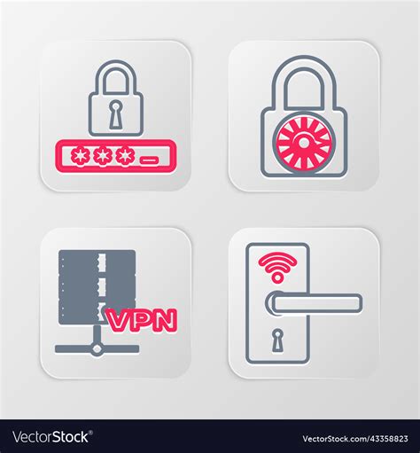 Set Line Digital Door Lock With Wireless Server Vector Image