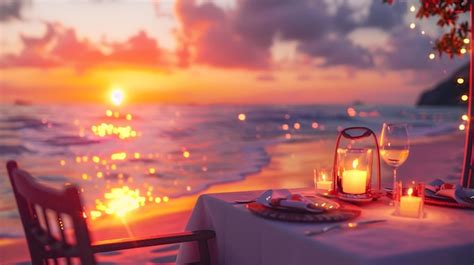 Premium Photo Romantic Beach Table Setting At Sunset