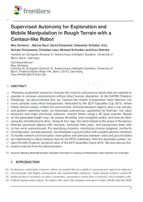 Pdf Supervised Autonomy For Exploration And Mobile Manipulation In Rough Terrain With A