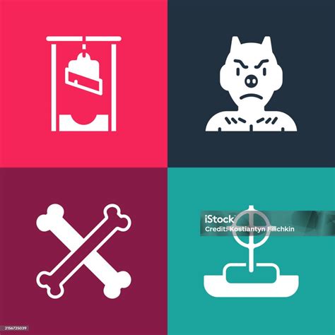 세트 팝 아트 툼스톤 십자가 교차 뼈 Krampus 지옥과 단두대 아이콘 벡터 Krampus에 대한 스톡 벡터 아트 및 기타 이미지 Krampus 가공의 인물 개