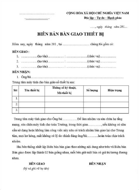 Download 99 mẫu biên bản bàn giao máy móc thiết bị thịnh hành nhất hiện nay