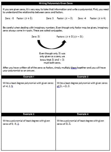 Writing Polynomials Given Zeros And Graphs By Algebra Crazy Tpt