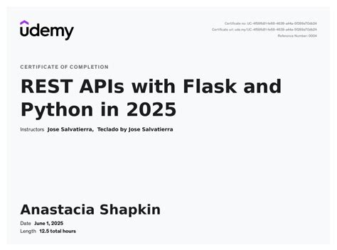 Finished The “rest Apis With Flask And Python In 2025” Course On Udemy Anastacia Shapkin