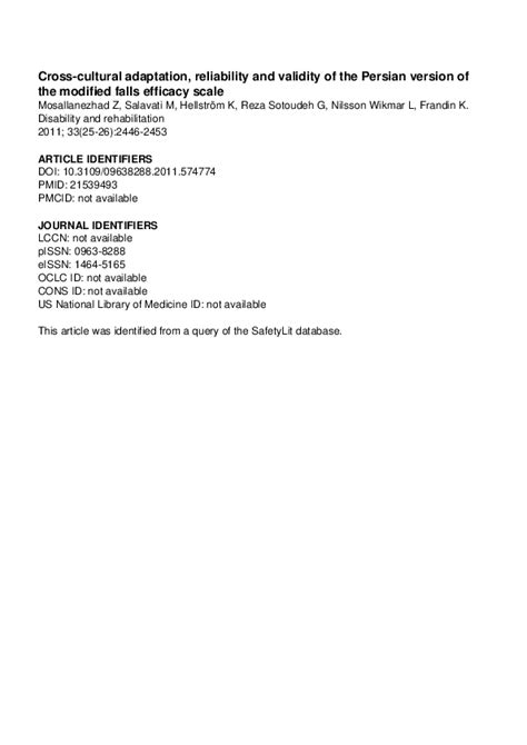 Pdf Cross Cultural Adaptation Reliability And Validity Of The Persian Version Of The Modified