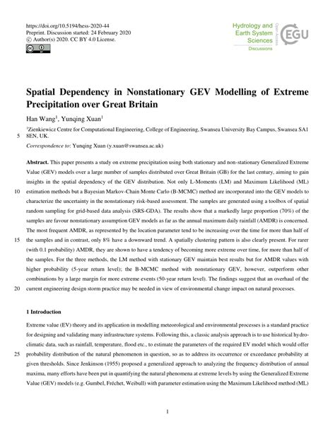 pdf spatial dependency in nonstationary gev modelling of extreme