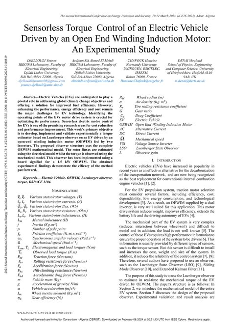 Pdf Sensorless Torque Control Of An Electric Vehicle Driven By An Open End Winding Induction