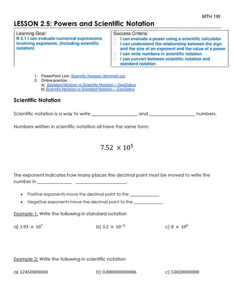 25 Scientific Notation Mth 1w Lesson 2 Powers And Scientific