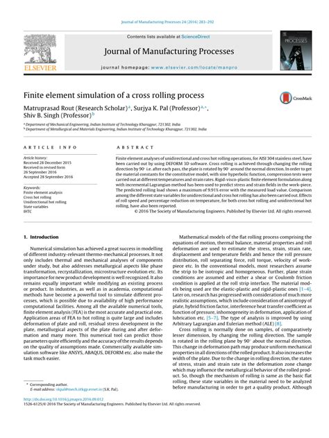 PDF Finite Element Simulation Of A Cross Rolling Process