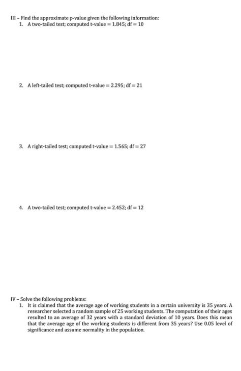 III Find The Approximate P Value Given The StudyX