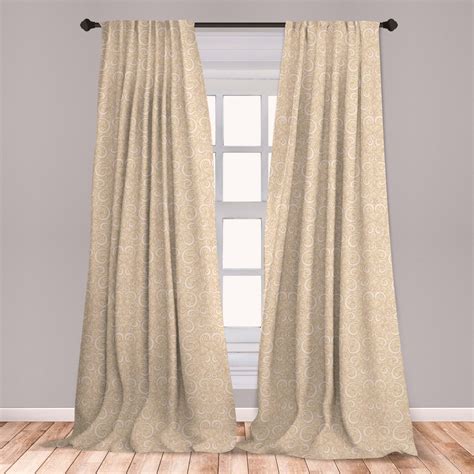 Beige Curtains 2 Panels Set Unusual Swirled Floral Patterns Style Motifs In Boho Design Print