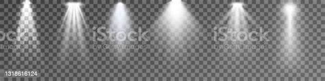 투명한 배경에서 격리된 스포트라이트 집합입니다 백색 광선과 빔을 가진 벡터 빛나는 빛 효과 Png 벡터 일러스트레이션 스포트라이트에 대한 스톡 벡터 아트 및 기타 이미지
