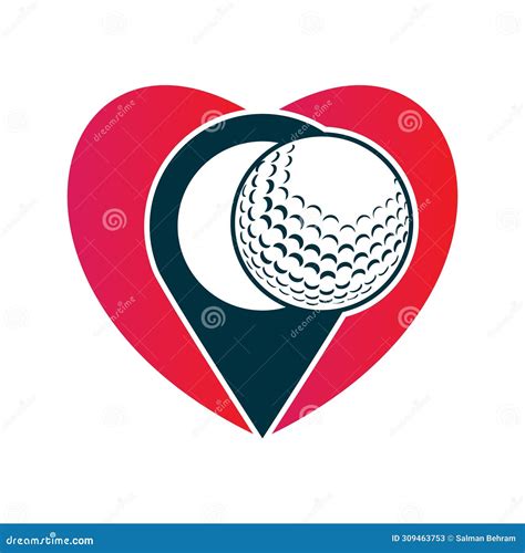 Golf Ball And Pin Location Inside A Shape Of Love Heart Vector Illustration Stock Vector