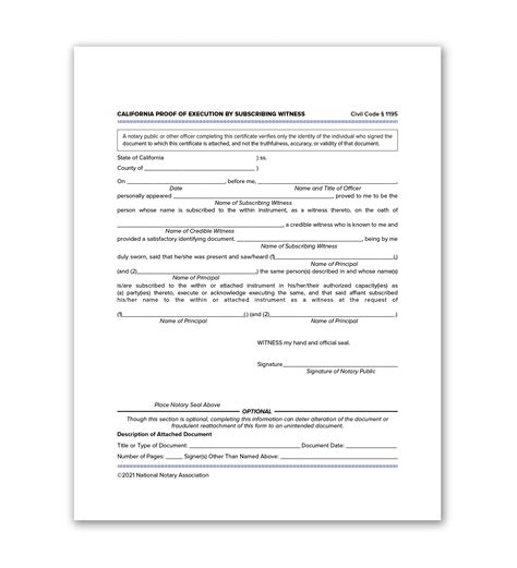 California Proof Of Execution By Subscribing Witness Nna