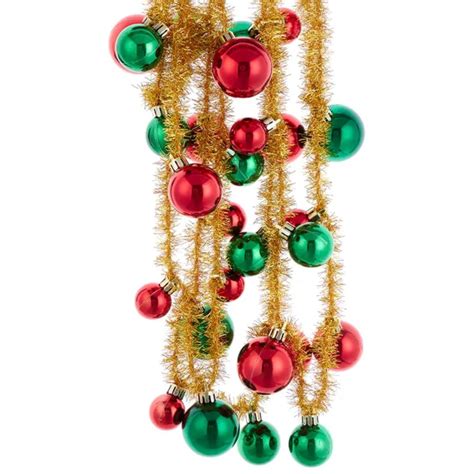 6 Foot Gold Tinsel Garland With Red And Green Baubles Retrofestiveca