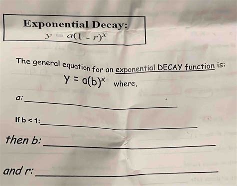 Solved Exponential Decay Y A R X The General Equation For An Exponential DECAY Function Is