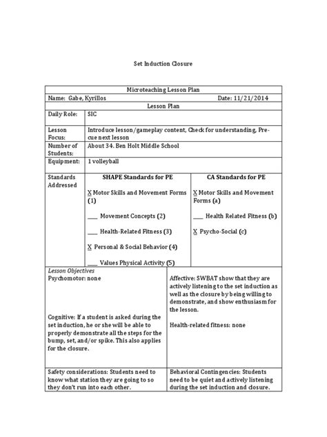 Set Induction Closure Pdf Lesson Plan Educational Assessment