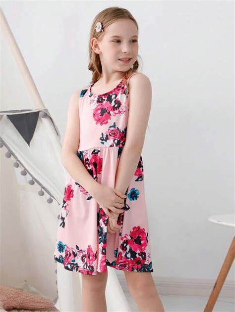 Tween Girl Floral Print Slant Pocket Dress Shein Uk