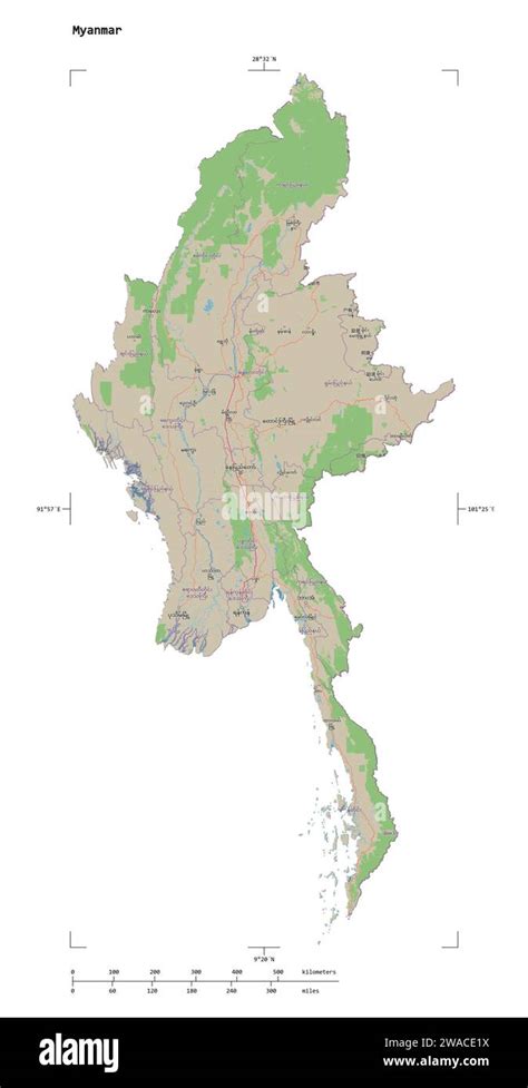 Shape Of A Topographic Osm Standard Style Map Of The Myanmar With