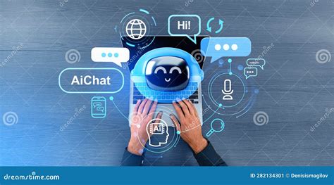 man hands typing on laptop ai robot chat stock image image of