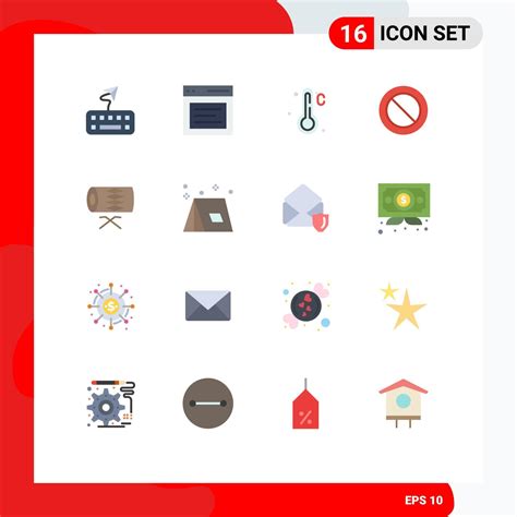 Mobile Interface Flat Color Set Of 16 Pictograms Of Parade Instrument Temperature Drum Basic