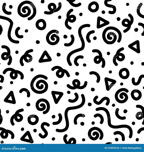Cute Black Line Squiggle Doodle Seamless Pattern In Memphis Style Abstract Vector Stock Vector