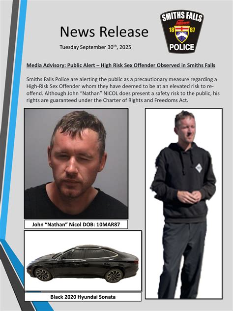 Public Alert High Risk Sex Offender Town Of Smiths Falls
