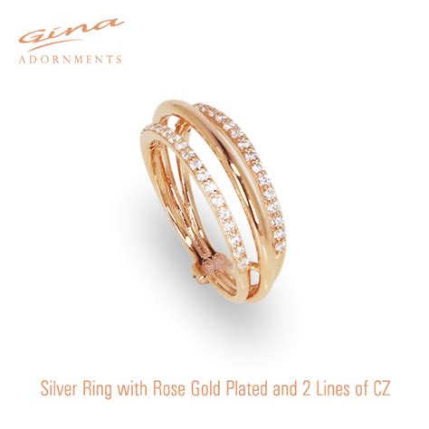 Silver Ring Rose Gold Plated And 2 Lines Of Cz Gina Adornments