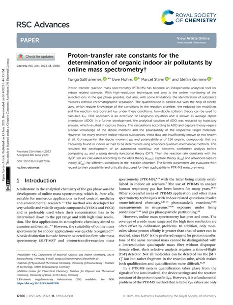 Pdf Proton Transfer Rate Constants For The Determination Of Organic