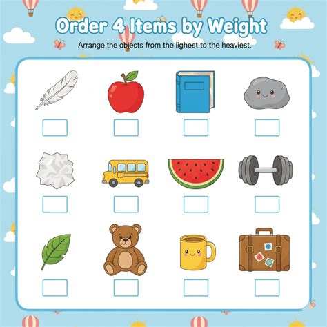 Order 4 Items By Weight Worksheet Download And Print Now