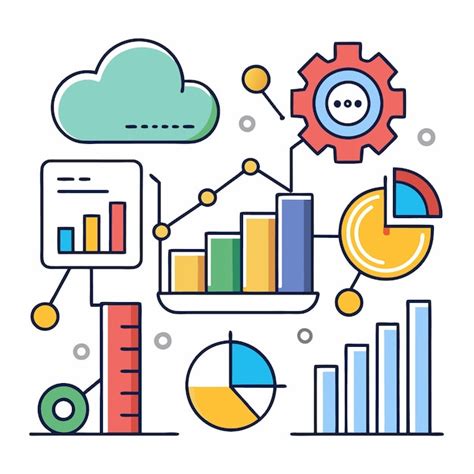 Colorful Illustration Of Various Data Charts Graphs And A Gear Representing Data Analysis