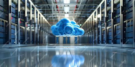 Blue Cloud In Server Room Symbolizes Transition From Traditional To Cloud Computing Concept