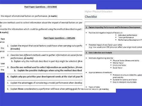 Higher Physical Education Past Paper Questions And Revision Summary Teaching Resources
