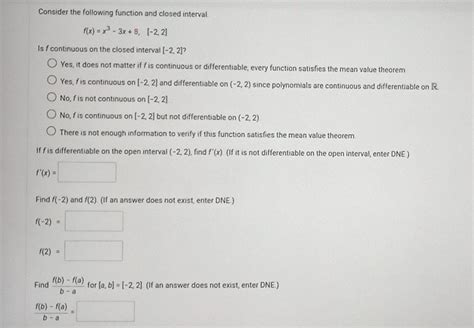 Solved Consider The Following Function And Closed Interval