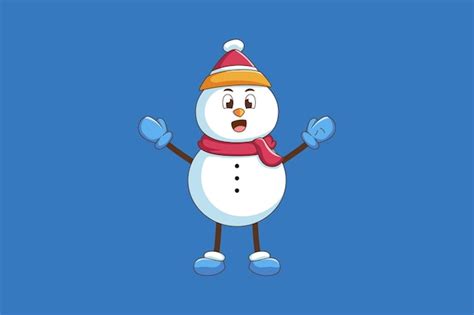 귀여운 크리스마스 스노우맨 캐릭터 디자인 일러스트 프리미엄 벡터