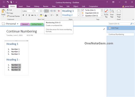 Exe How To Continuously Number 2 Separated Numbering Lists In Onenote Office Onenote Gem Add Ins