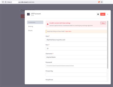 Sftp Connect Getconnection Handshake Failed No Matching Key