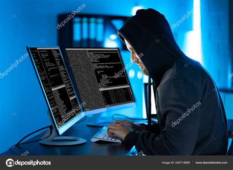 Hacker Using Computer Write Cyber Security Exploit Software Program Stock Photo Andreypopov