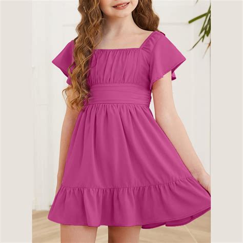 Tqwqt Girls Dresses Size Hot Pink Plain Tween Girls Clothes Off