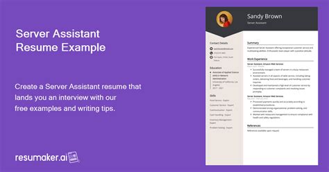 Server Assistant Resume Examples Template And 20 Tips