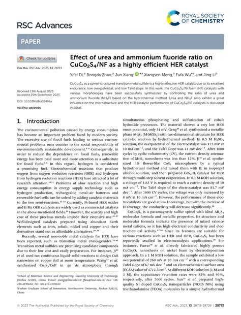 Pdf Effect Of Urea And Ammonium Fluoride Ratio On Cuco2s4nf As A Highly Efficient Her Catalyst