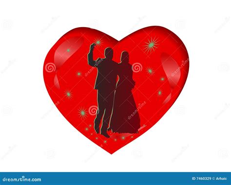 Siluetas Del Corazón Y De Los Pares De La Boda Ilustración Del Vector
