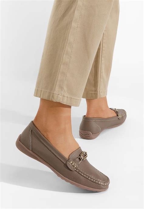 Δερμάτινα μοκασινια γυναικεια Celetina Χακι Zapatos