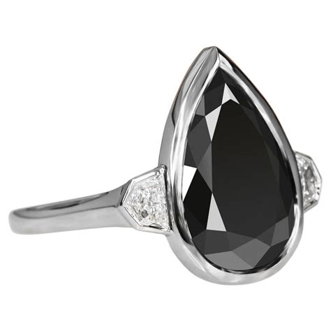 Negra Sombra Bezel Natural Black Diamond Pear Engagement Ring 589 Ct