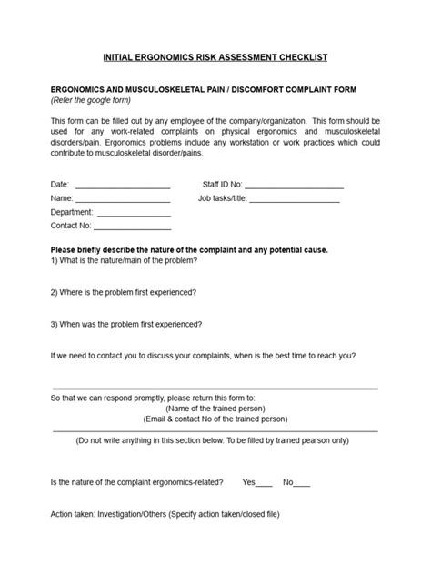 Initial Ergonomics Risk Assessment Pdf